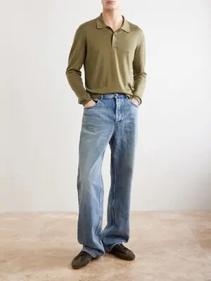 Saint Laurent Cashmere, Silk And Linen-blend Polo Shirt - Green