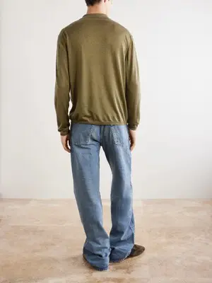 Saint Laurent Cashmere, Silk And Linen-blend Polo Shirt - Green