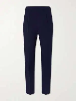Dunhill Straight-leg Pleated Virgin Wool-twill Trousers - Navy
