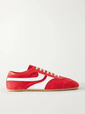 Dries Van Noten Burgundy Suede And Leather Trimmed Lace-up Sneakers - Red
