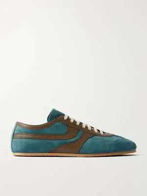 Dries Van Noten Leather-trimmed Suede Sneakers - Turquoise