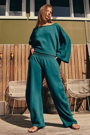 Free People Terry Cotton Wide Sleeve Cropped Top And Barrel Leg Pants Set Lone Lake