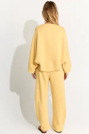Free People Terry Cotton Wide Sleeve Cropped Top And Barrel Leg Pants Set - Solar Lemon