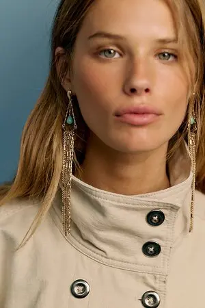 Free People Cassis Dangle Earrings With Stone Drops And Chain Fringe - Gold/amazonite