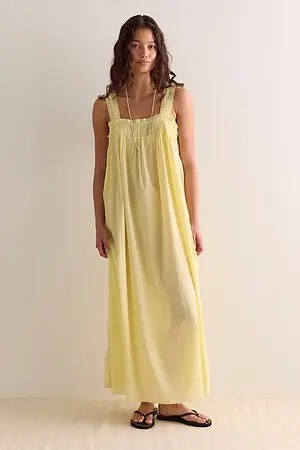 Free People Intimately Maxi Slip Dress With Pintuck And Embroidery Details - Lemon Grass