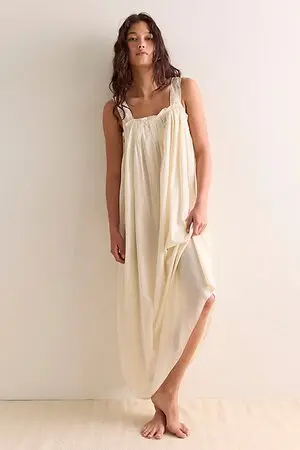 Free People Intimately Maxi Slip Dress With Pintuck And Embroidery Details - Vanilla