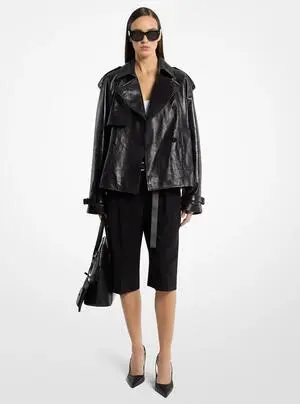 Michael Kors Oversized Leather Cropped Trench Coat