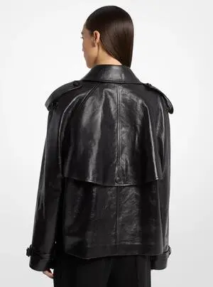 Michael Kors Oversized Leather Cropped Trench Coat