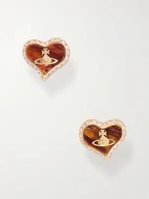 VIVIENNE WESTWOOD Petra Heart Shaped Earrings With Crystals And Mother-of-pearl - Gold