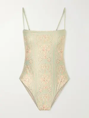 Agua Bendita Durazno Playa Printed Recycled One-piece Swimsuit - Green