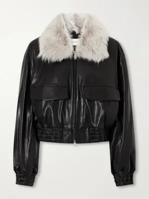 Nour Hammour Ellery Shearling-trimmed Leather Bomber Jacket - Black