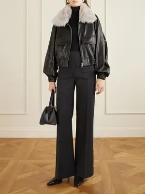 Nour Hammour Ellery Shearling-trimmed Leather Bomber Jacket - Black