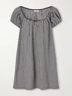 DÔEN Julia Gingham Organic Cotton Puff Sleeve Mini Dress - Black