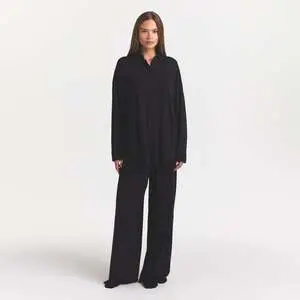 SKIMS Organic Cotton Sleep Long Sleeve Set | Medium Neutral - Obsidian