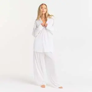 SKIMS Organic Cotton Sleep Long Sleeve Set | White - Snow