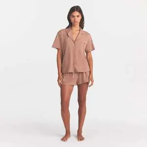 SKIMS Organic Cotton Sleep Short Sleeve Set | Medium Neutral - Sienna