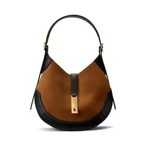 Ralph Lauren Polo Id Suede-leather Small Shoulder Bag - Toffee/black