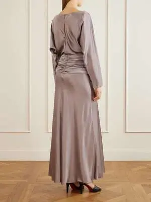 Staud Freda Gathered Silk-blend Satin Maxi Dress