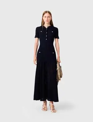 Maje Pointelle Knit Maxi Dress - Navy