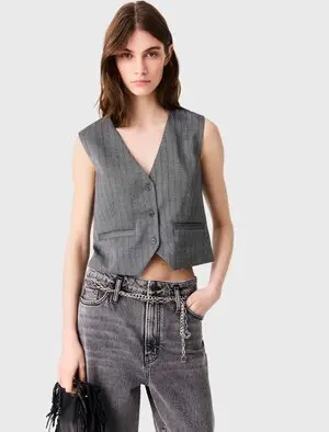 Maje Tailored Vest With Rhinestone Pinstripes