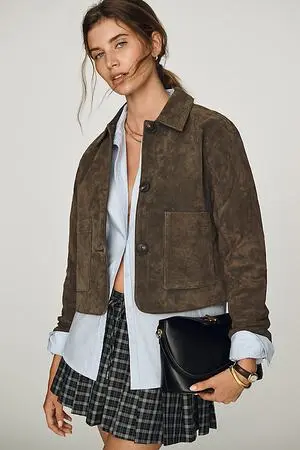 Blanknyc Cropped Suede Jacket - Black Coffee