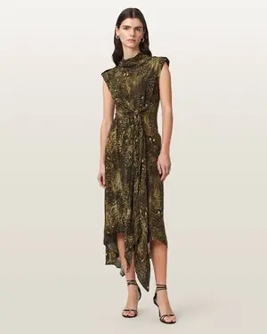 ALLSAINTS Persia Asymmetric Midi Dress