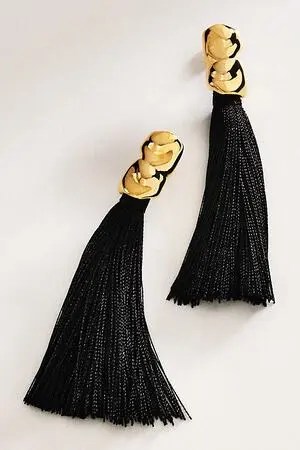 Anthropologie Molten Metal Tassel Drop Earrings - Black