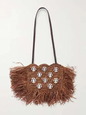Rabanne Embellished Raffia Shoulder Bag