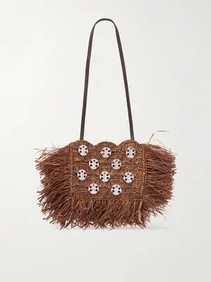 Rabanne Embellished Raffia Shoulder Bag - Brown