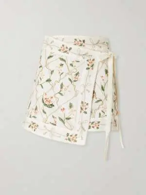 Agua Bendita Luna Navegante Floral-print Linen Coverup - Cream