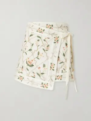 Agua Bendita Luna Navegante Floral-print Linen Coverup - Neutrals