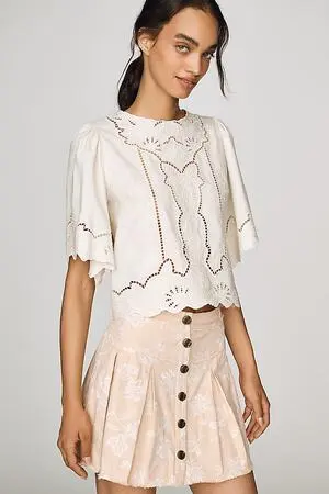 Anthropologie Embroidered Cotton Mini Skirt