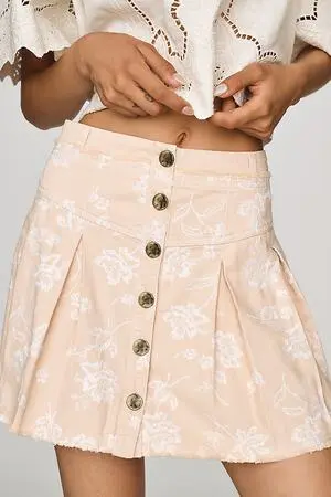 Anthropologie Embroidered Cotton Mini Skirt