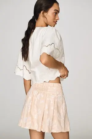 Anthropologie Embroidered Cotton Mini Skirt