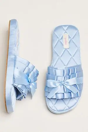 LYREBIRD Sat Bow Slippers - Blue
