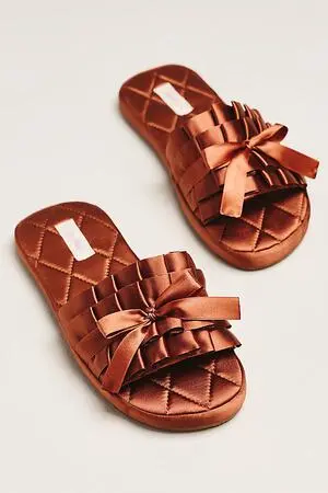 LYREBIRD Sat Bow Slippers - Cedar