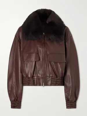 Nour Hammour Ellery Shearling-trimmed Leather Bomber Jacket - Brown