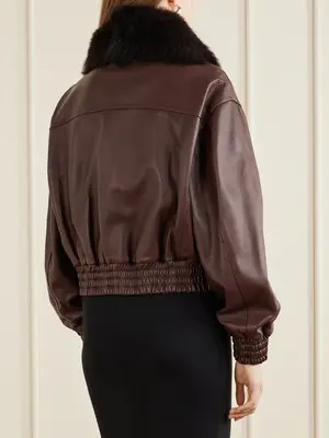 Nour Hammour Ellery Shearling-trimmed Leather Bomber Jacket - Brown