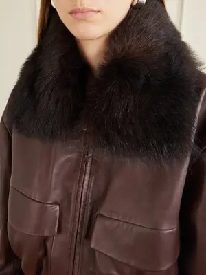 Nour Hammour Ellery Shearling-trimmed Leather Bomber Jacket - Brown