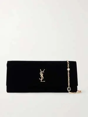 Saint Laurent Kate Velour Logo Chain Clutch