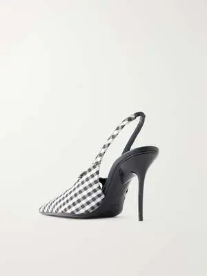 Alaïa 90 Checked Leather-trimmed Canvas Slingback Pumps