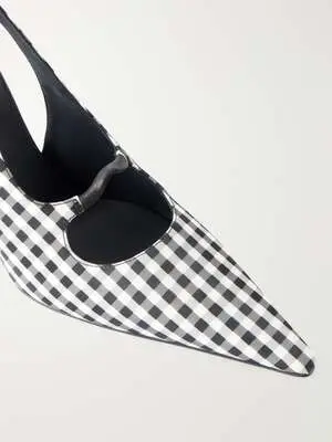 Alaïa 90 Checked Leather-trimmed Canvas Slingback Pumps