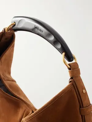 Saint Laurent Mombasa Paneled Leather-trimmed Suede Shoulder Bag - Brown