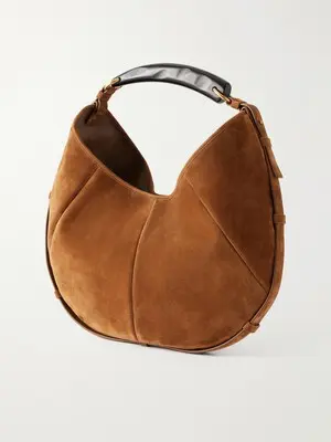 Saint Laurent Mombasa Paneled Suede Shoulder Bag - Brown