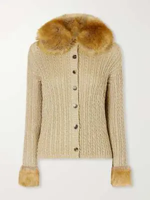 Saint Laurent Shearling-trimmed Lurex Cardigan - Multi