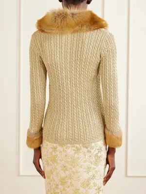 Saint Laurent Cable-knit Shearling-trimmed Lurex Cardigan