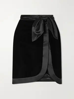 Saint Laurent Velvet Midi Wrap Skirt With Satin Trim