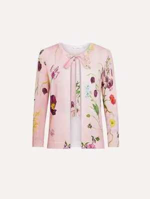 Oscar De La Renta Mixed Botanical Tie-neck Cardigan - Blush