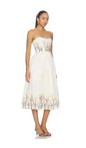 Agua Bendita Embellished Linen Midi Dress