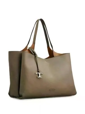 TOD'S T Timeless Pebbled Leather Tote Bag - Grey